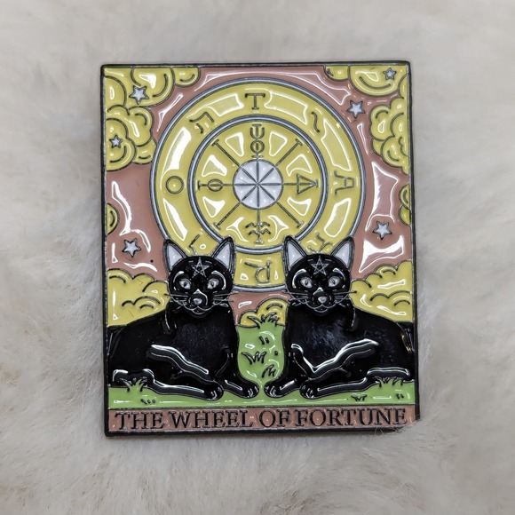 Handmade | Jewelry | The Wheel Of Fortune Tarot Card Black Cat Enamel ...